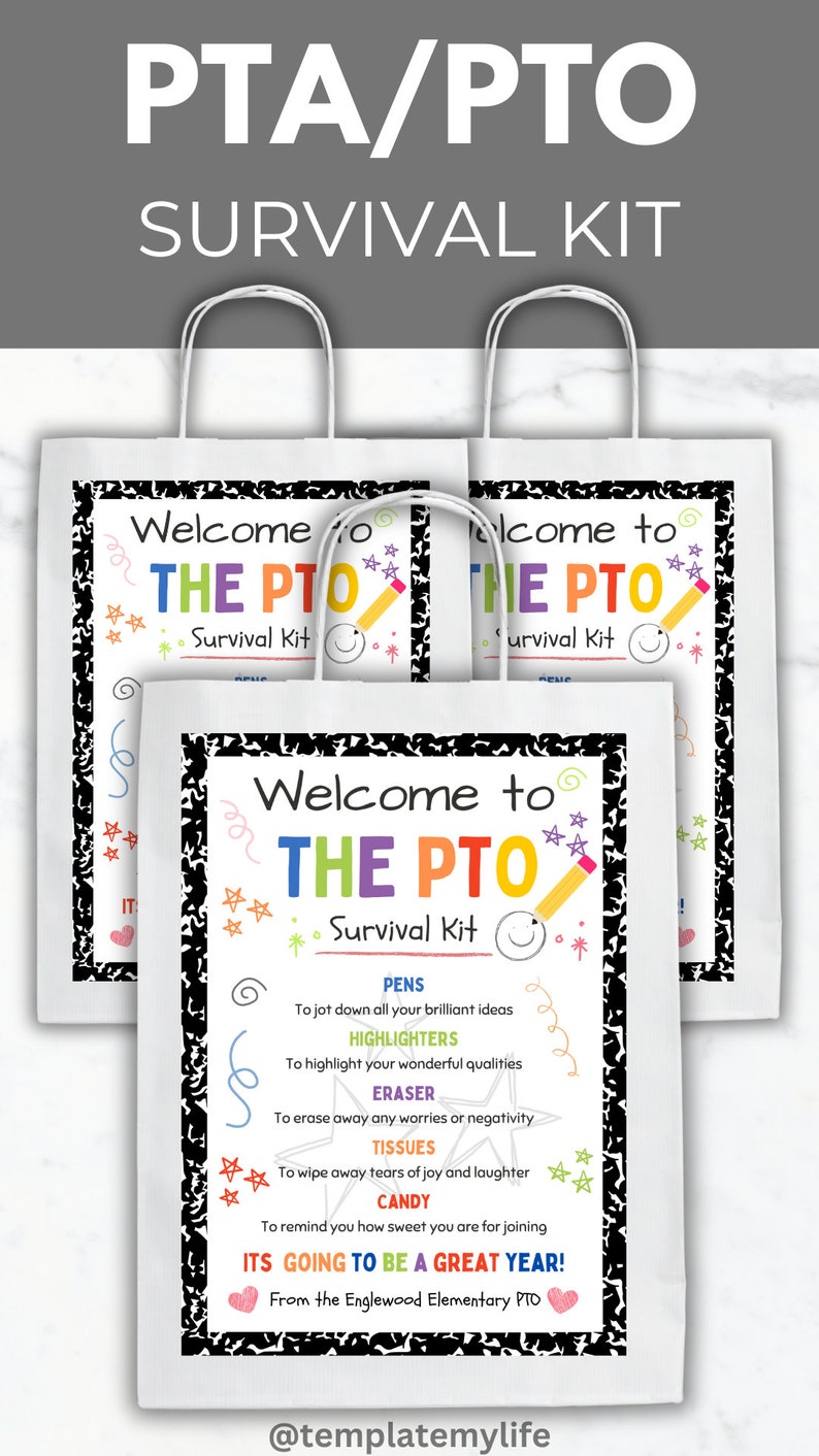 PTA Survival Kit Template Join the PTO Gift Bag Printable Welcome to ...