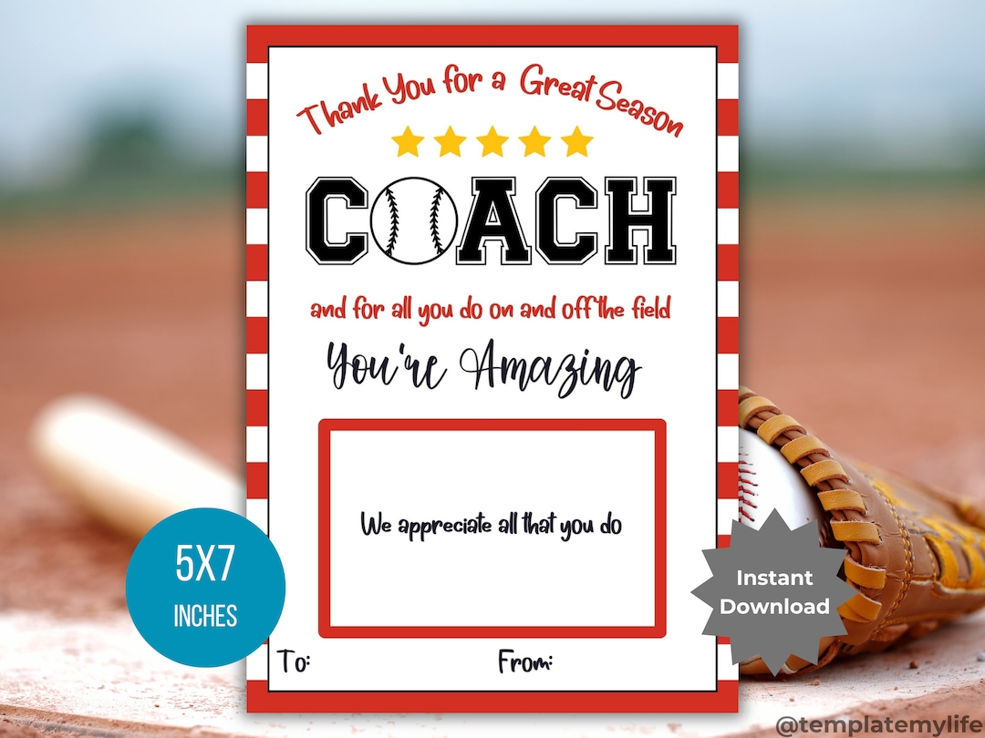 End of Season Coach Gift Card Holder Printable Baseball Coach Gift ...