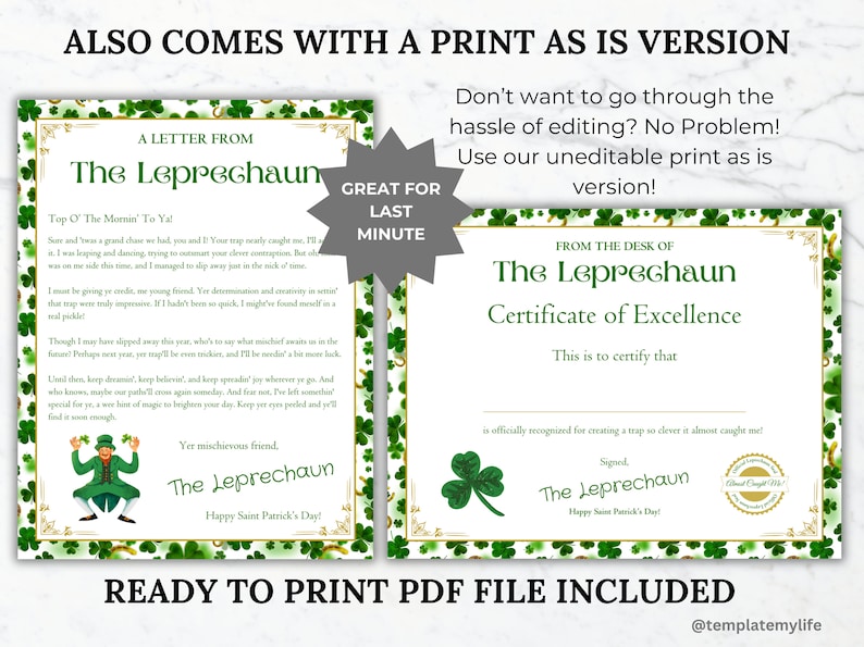 St Patricks Day Leprechaun Letter Bundle Leprechaun Trap Printable ...
