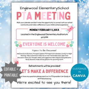 Valentines PTA Meeting Flyer Printable Winter Church Flyer Template Pto ...