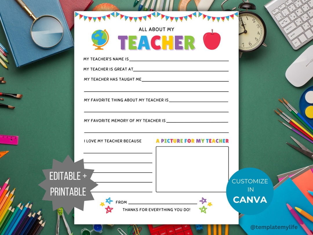 Teacher Appreciation Week Template All About My Teacher Printable ...