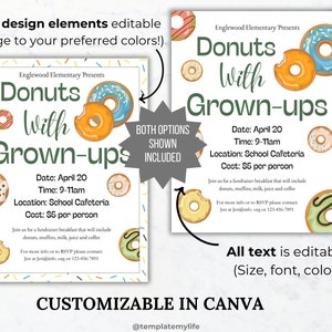 Editable Donuts With Grownups Flyer Invite Breakfast Brunch PTA Flyer ...