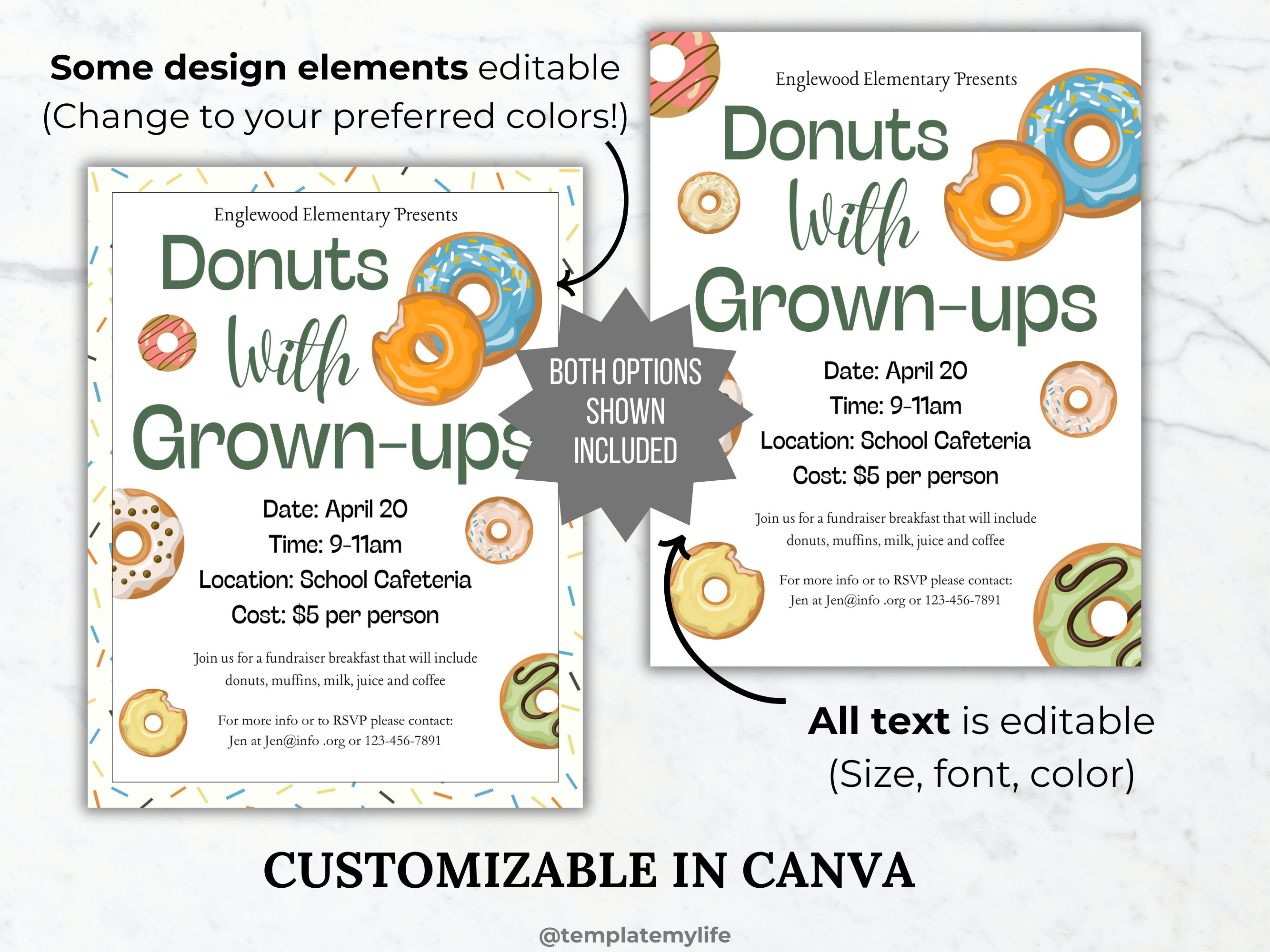 Editable Donuts With Grownups Flyer Invite Breakfast Brunch PTA Flyer ...