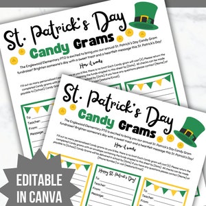 St Patricks Day Candy Gram Flyer PTO Template St Patty Day Lucky Gram ...