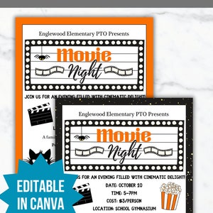 Halloween Movie Night Invitation PTO Template School Fall Fundraiser ...