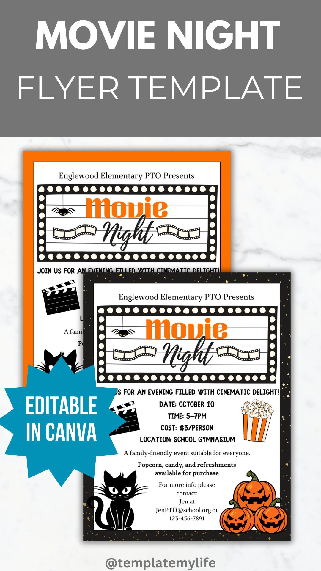 Halloween Movie Night Invitation PTO Template School Fall Fundraiser ...