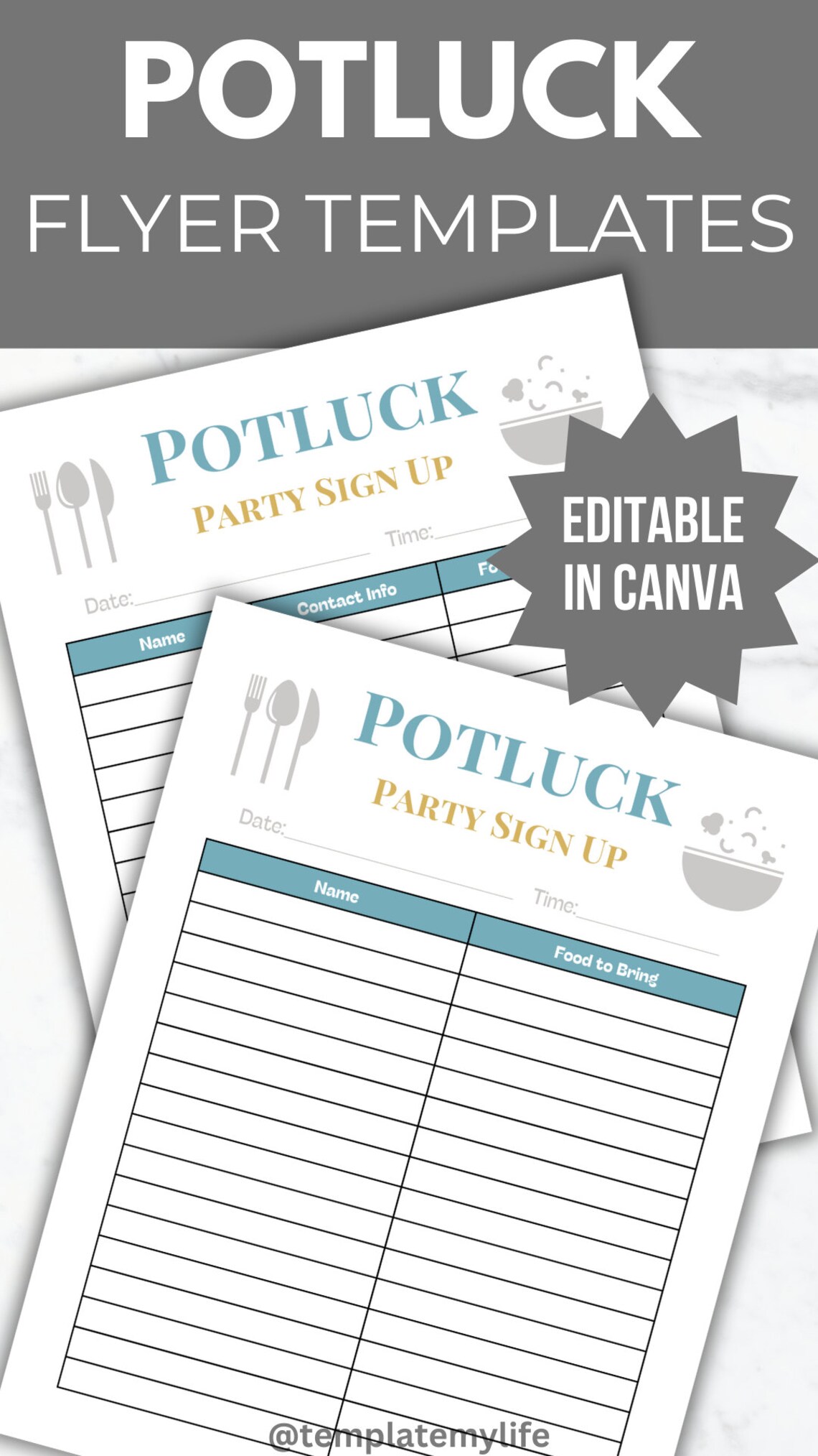 Potluck Sign up Sheet Flyer Template Editable Potluck Sign-up Form ...