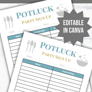 Potluck Sign up Sheet Flyer Template Editable Potluck Sign-up Form ...