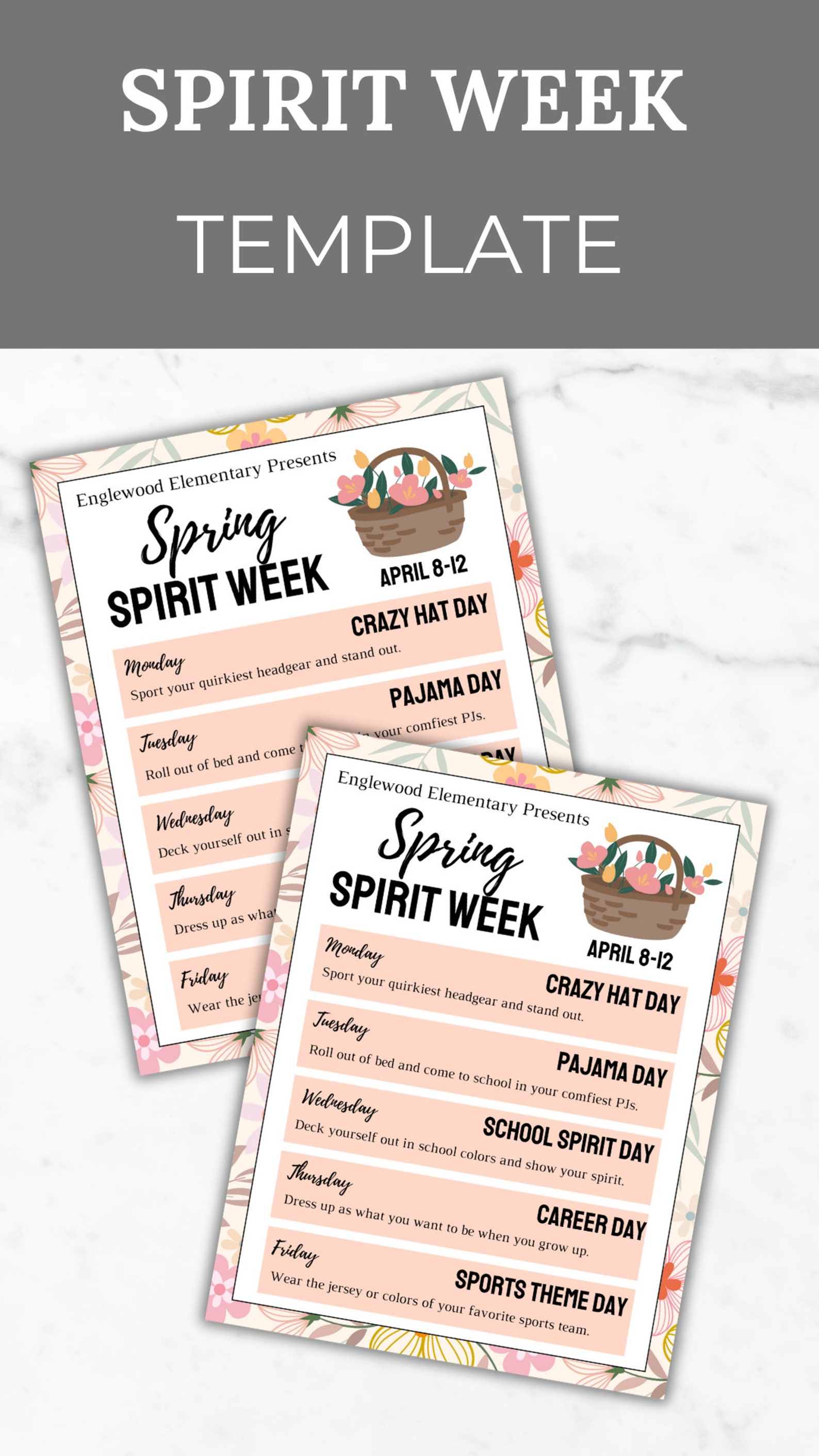 Spring Spirit Week Flyer Printable Office Spirit Week Template Easter ...