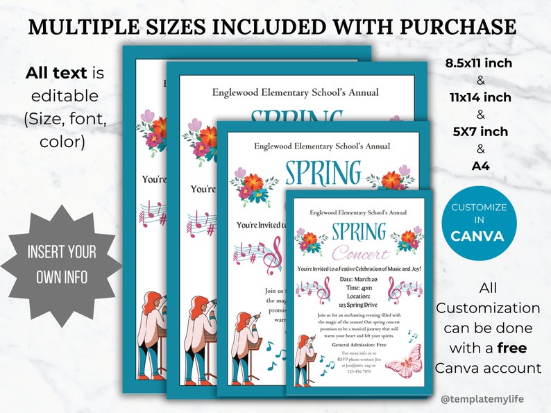 Spring Concert Flyer Template PTO Spring Recital Invitation Easter ...