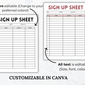 Editable Sign up Sheet Business Sign up Form Volunteer Sign up Template ...