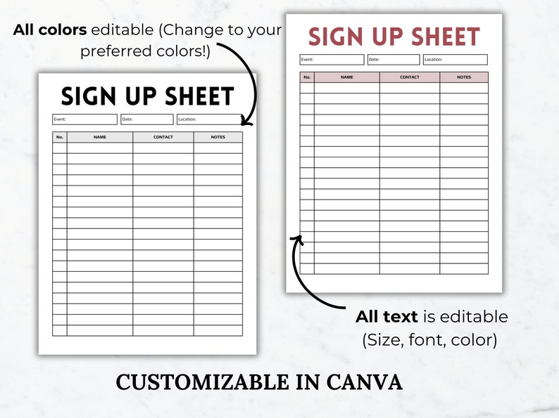 Editable Sign up Sheet Business Sign up Form Volunteer Sign up - Etsy