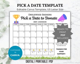Cheer Pick a Date to Donate Printable, Cheerleader Fundraiser, Poms ...