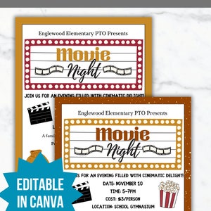 Fall Movie Night Invitation PTO Template School Autumn Fundraiser PTA ...