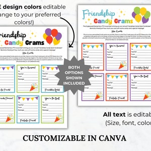 Friendship Candy Gram Flyer PTO Template Editable Candy School ...