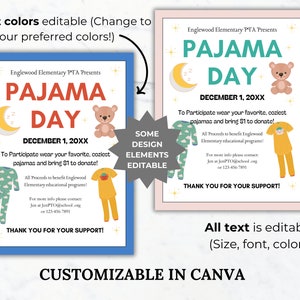 Pajama Day School Spirit Flyer PTO Template Pajama Day Fundraiser ...