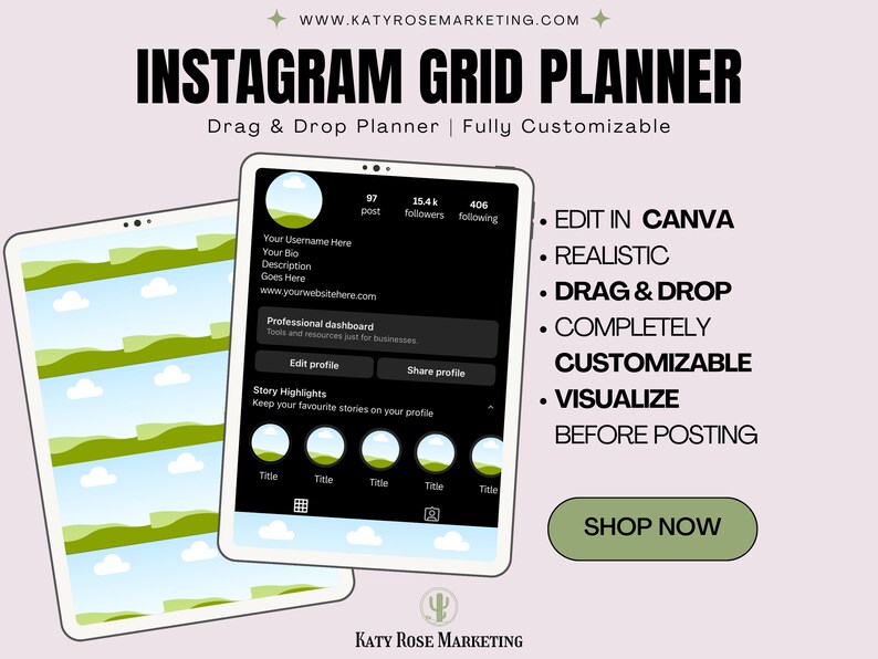 Instagram Grid Template for Virtual Assistants Instagram Grid Mock up ...