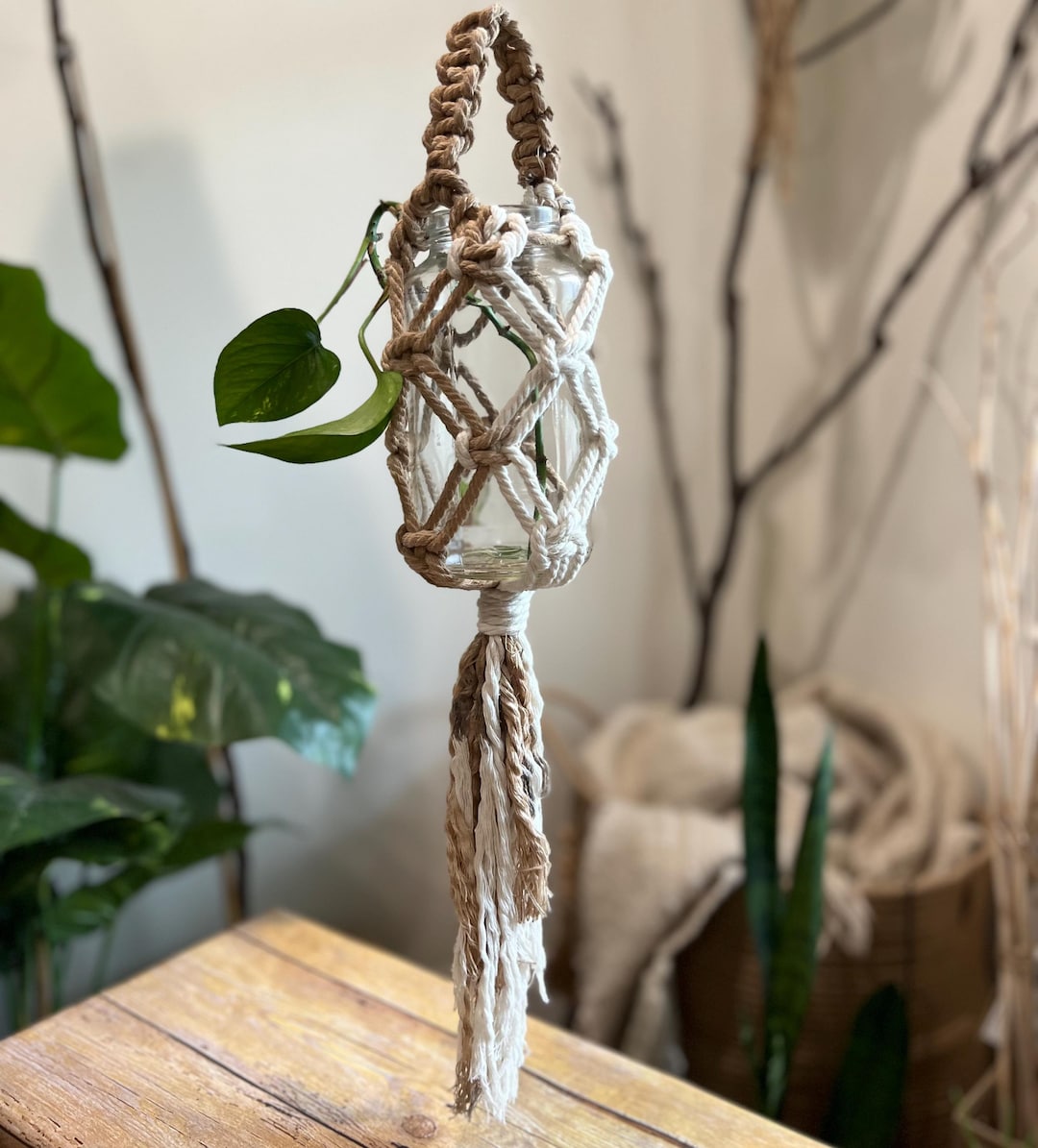 Handmade Macramé Hanging Jar Unique Plant Cutting Holder, Tealight ...