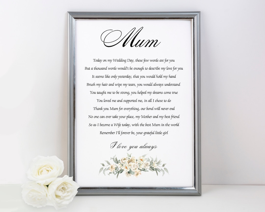 Mother of the Bride Poem | Gift From the Bride | Mum Wedding Day Thank ...
