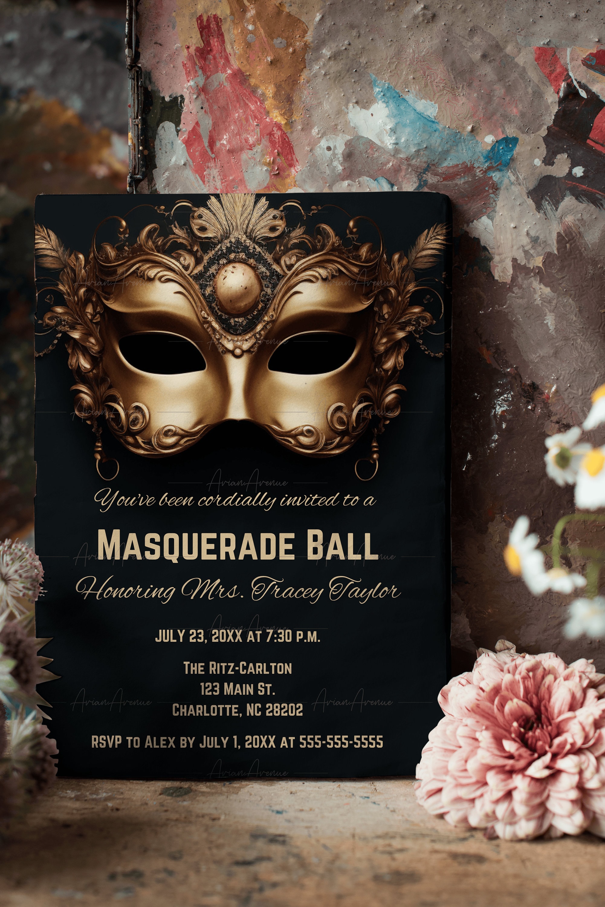 Elegant Masquerade Ball Invitation Template, Masquerade Party Editable ...