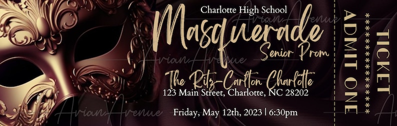 Maroon Elegant Masquerade Prom Ticket Template, Masquerade Party ...