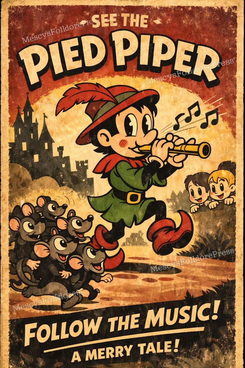 Pied Piper Vintage Poster | 1930s Cartoon Nursery Art (TIFF Download ...