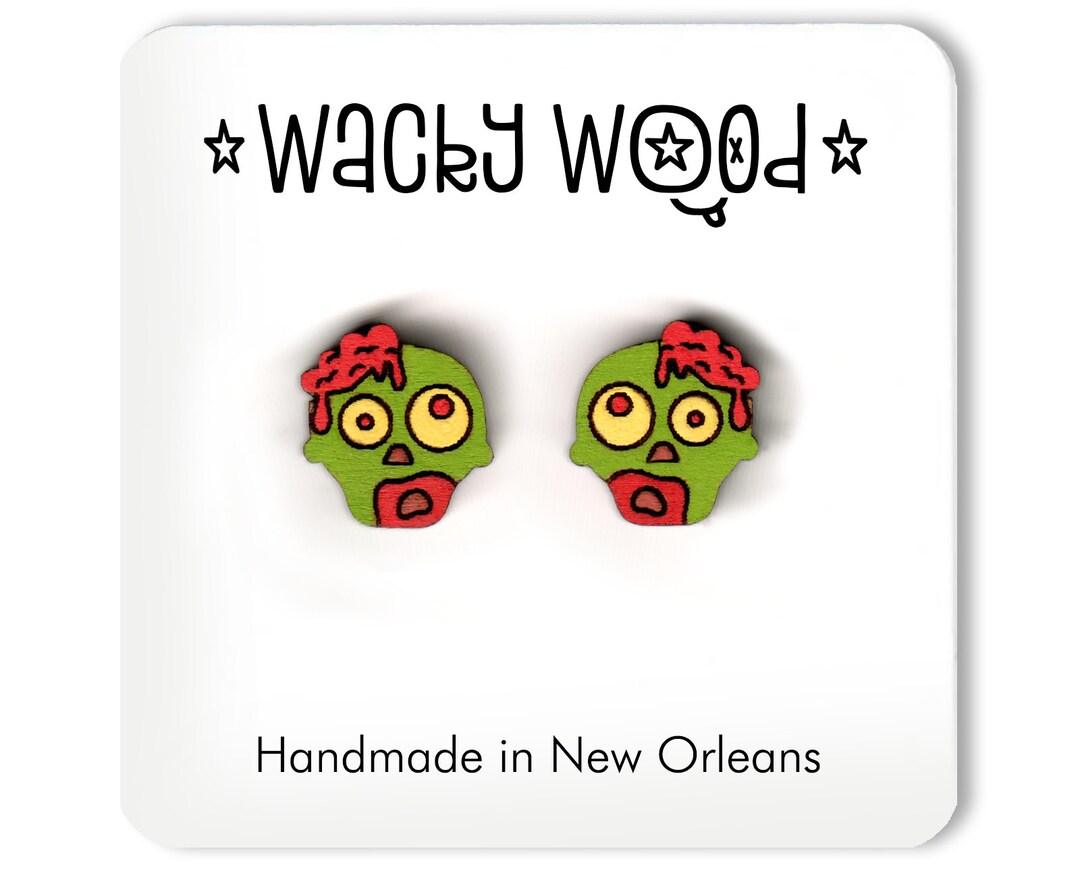 Zombie Earrings, Halloween Stud Earring, Wooden Earrings - Etsy