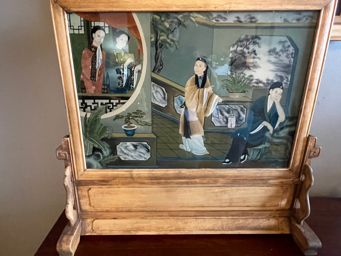 Antique Asian Reverse Painting on Glass | Hand-painted Chinese ...