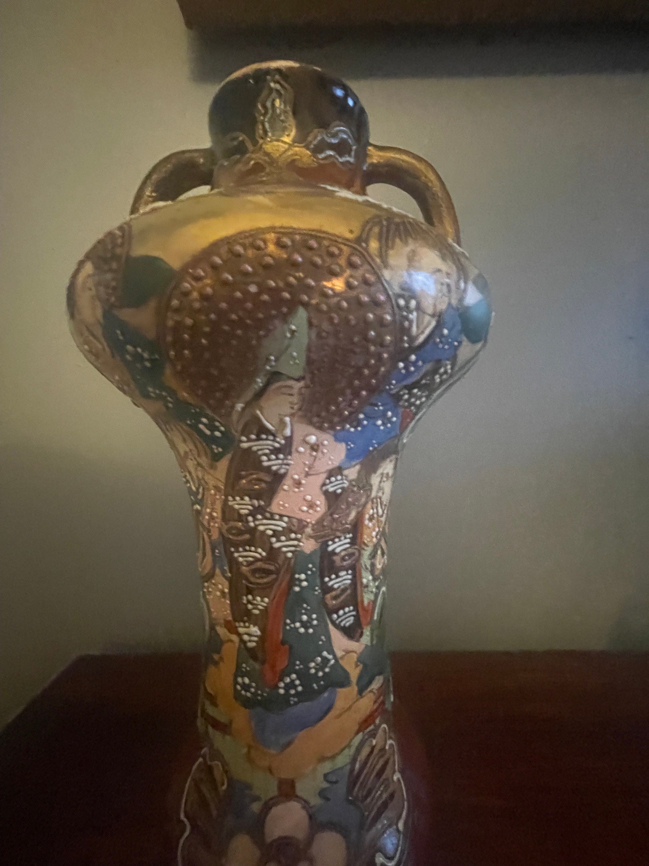 Beautiful Large Handled Satsuma Art Pottery Vase, Featuring Hand ...