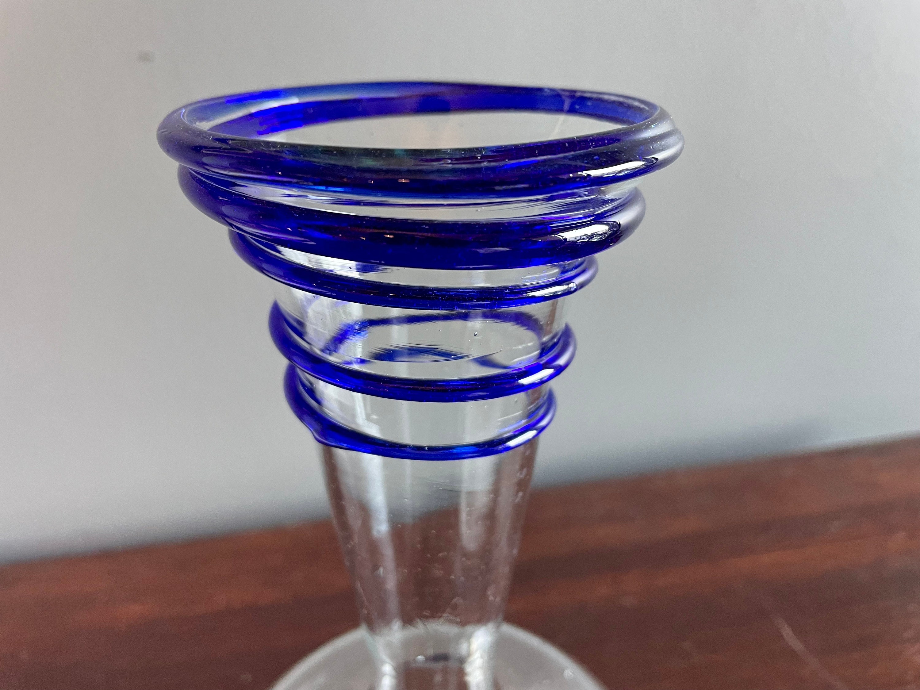 Vtg Blenko Glass Clear Vase With Applied Blue Swirl - Etsy