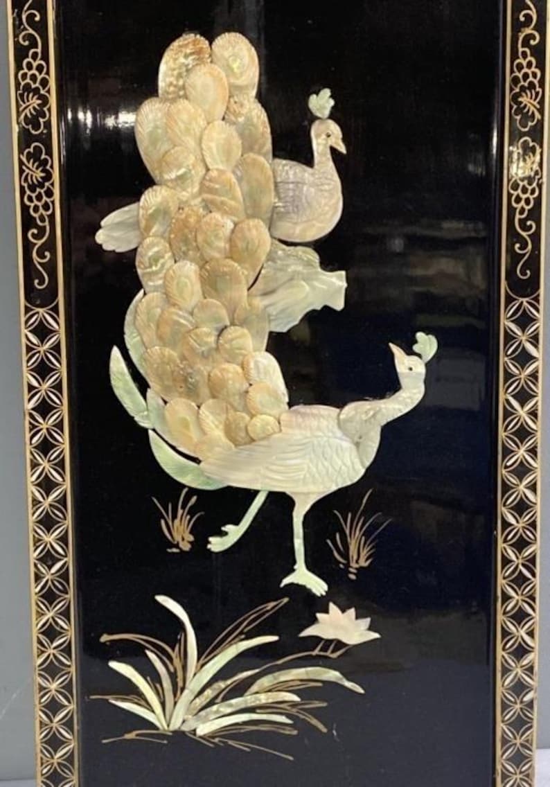 Asian Lacquer Wall Panel With Mother-of-pearl Inlay – Vintage Peacock ...