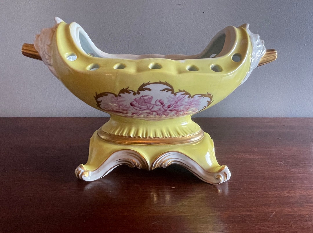 Charming Yellow Italian Porcelain Compote Bowl on Pedestal -made in ...