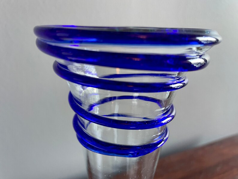 Vtg Blenko Glass Clear Vase With Applied Blue Swirl - Etsy