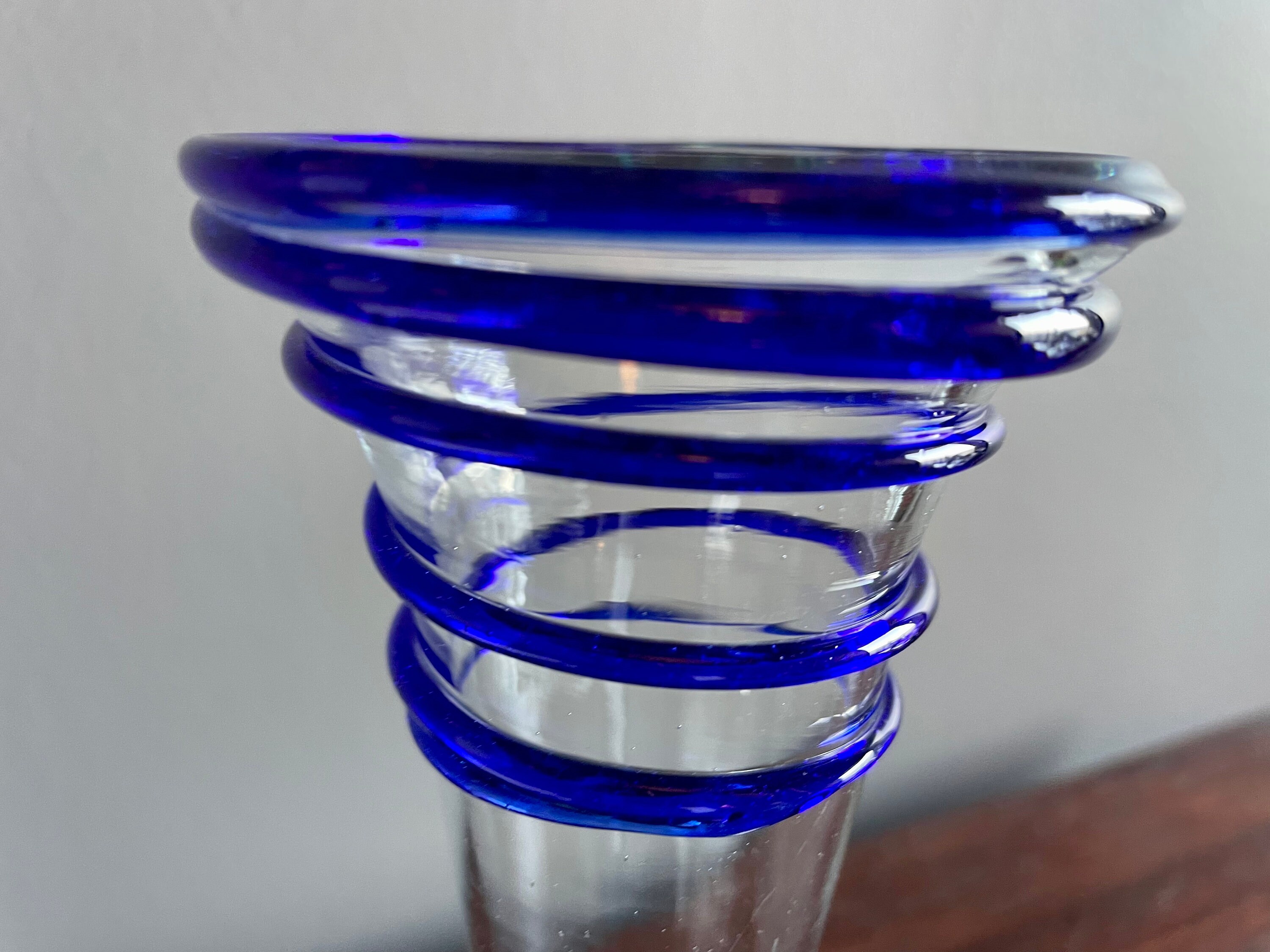Vtg Blenko Glass Clear Vase With Applied Blue Swirl - Etsy