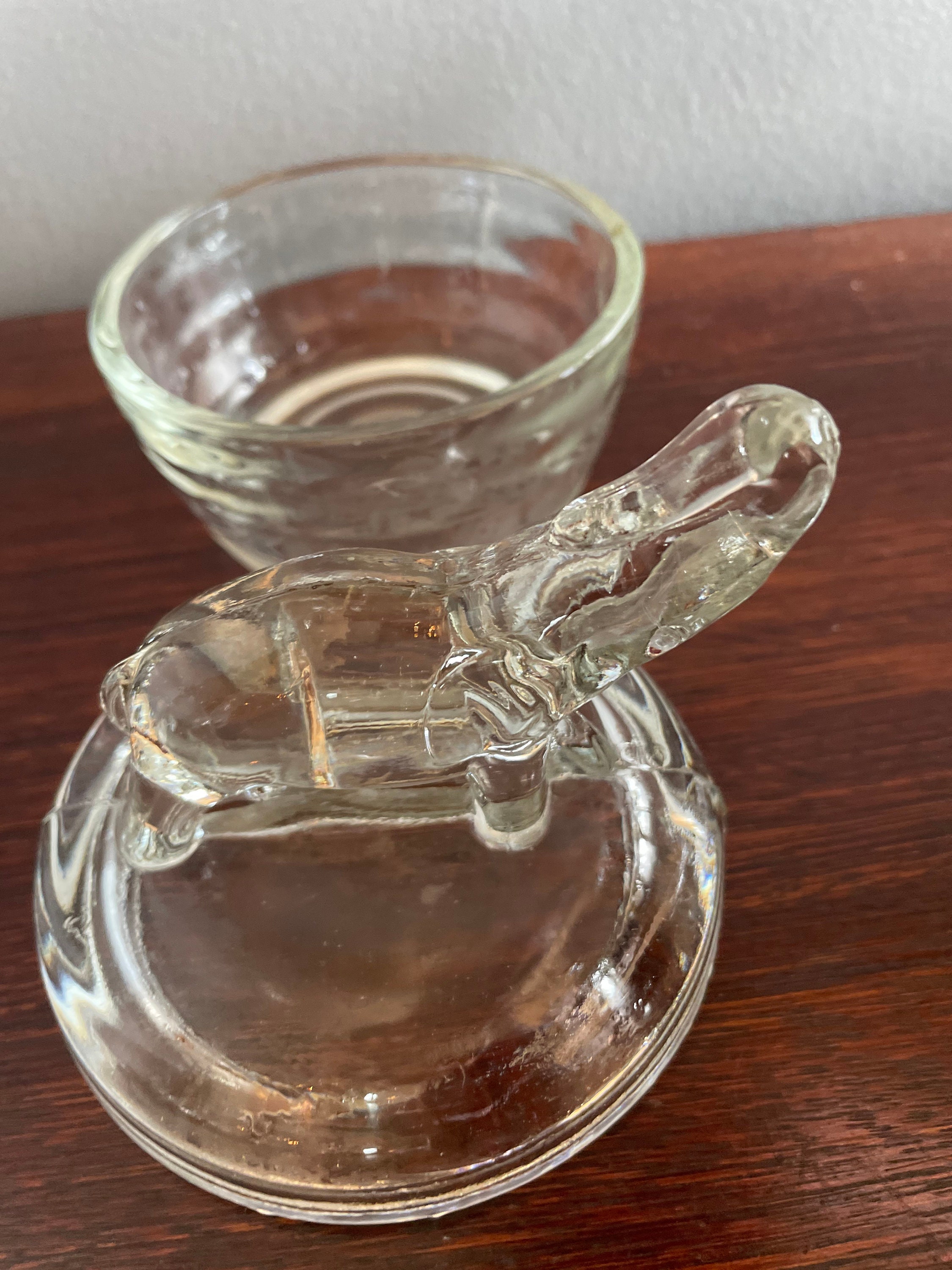 Vintage Jeanette Clear Glass Elephant Powder Box / Trinket Box Jar Dish ...