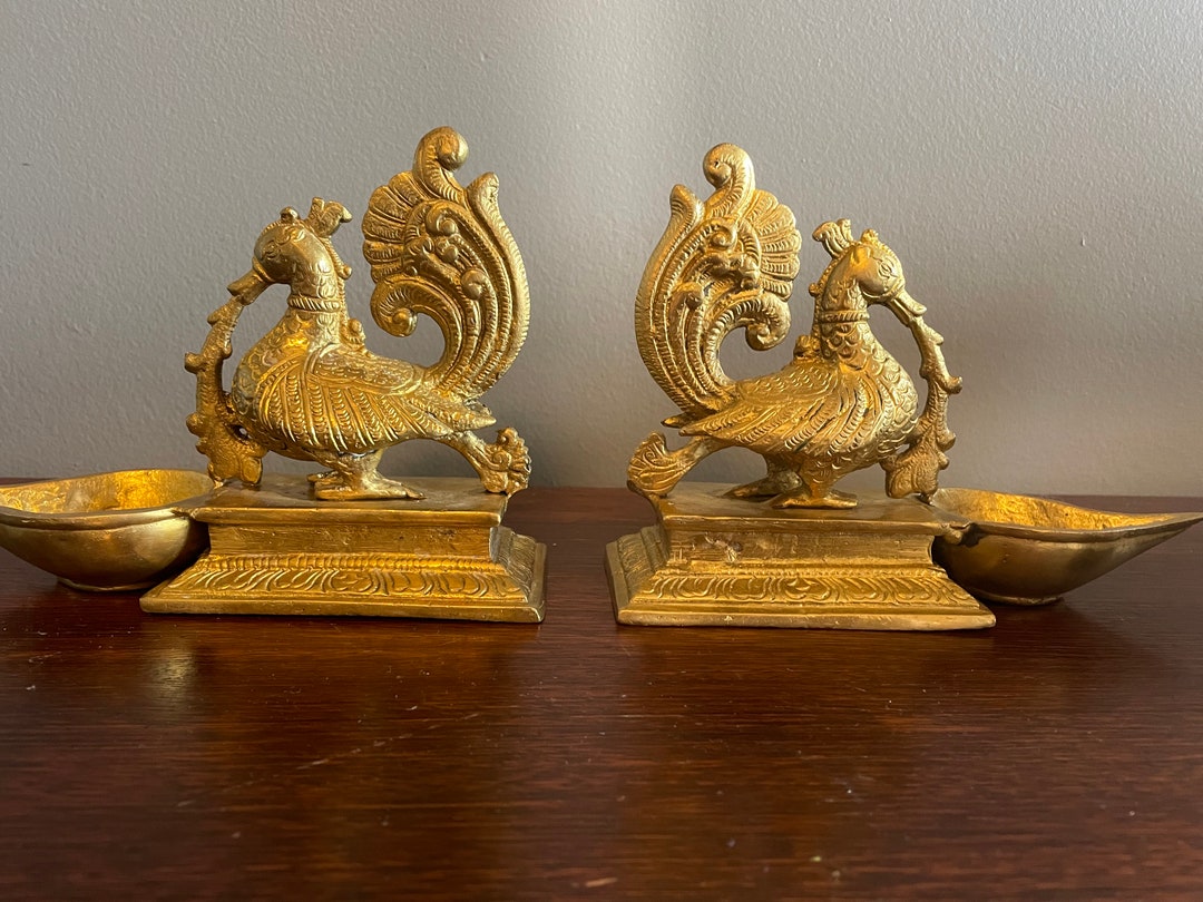 7" Pair of Mayur (peacock) Lamps in Brass | Made in India - Etsy