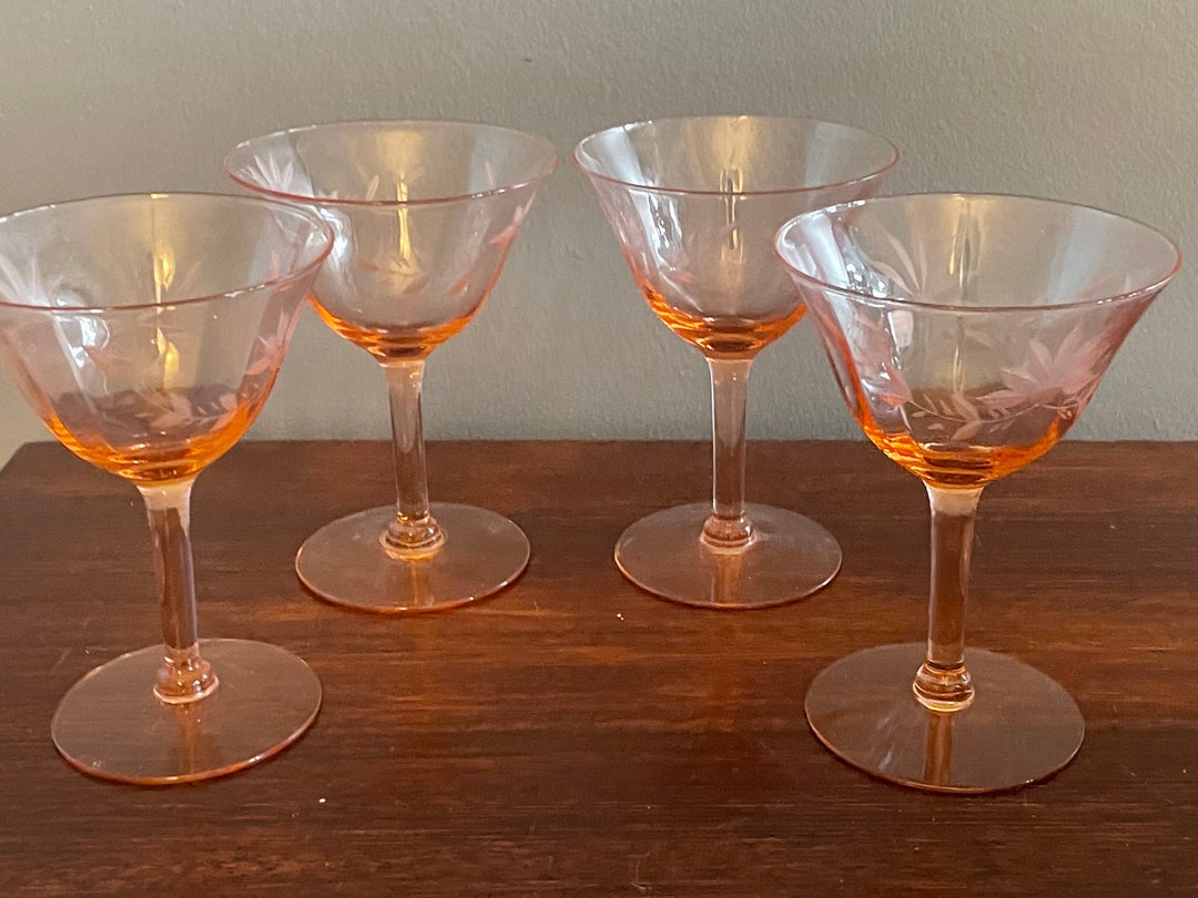 Sweet Pink Depression Glass Champagne or Martini Glasses - Set of 4 ...