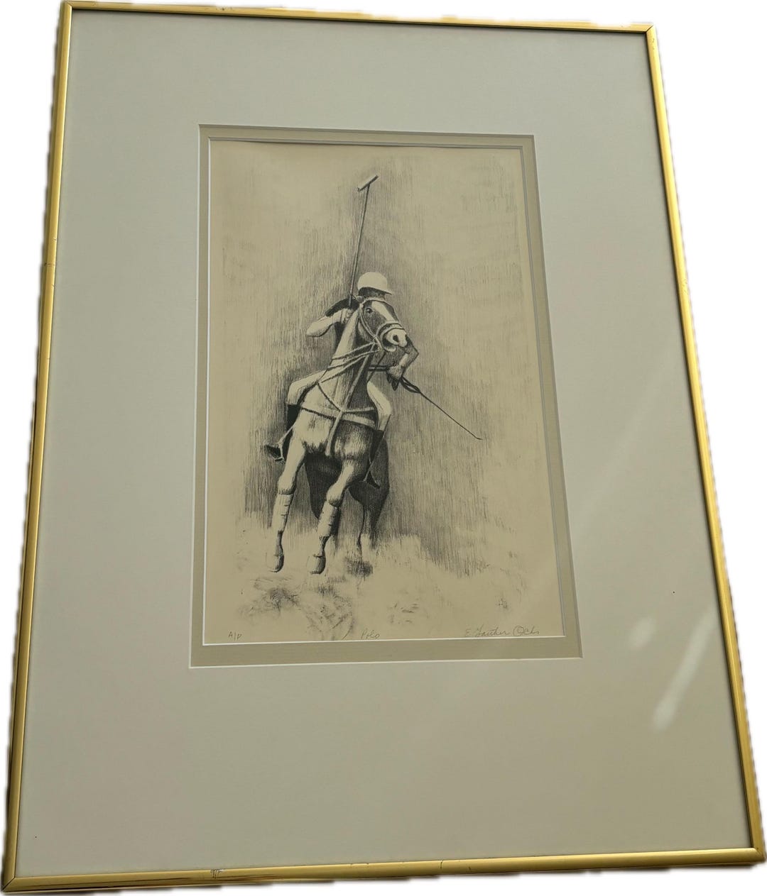 Beautiful Signed Polo Rider on Horse Lithograph of Etching Artist Print ...