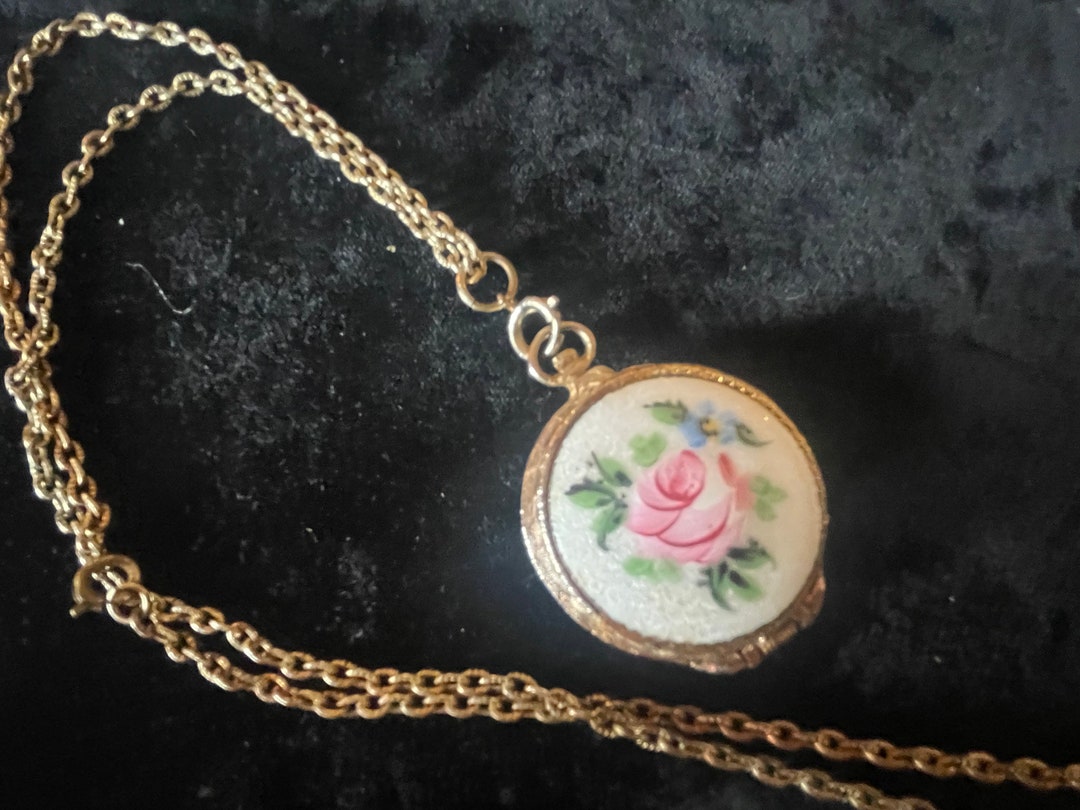 Antique Enamle Necklace With Clock Locket (locket Watch) With Lovely ...