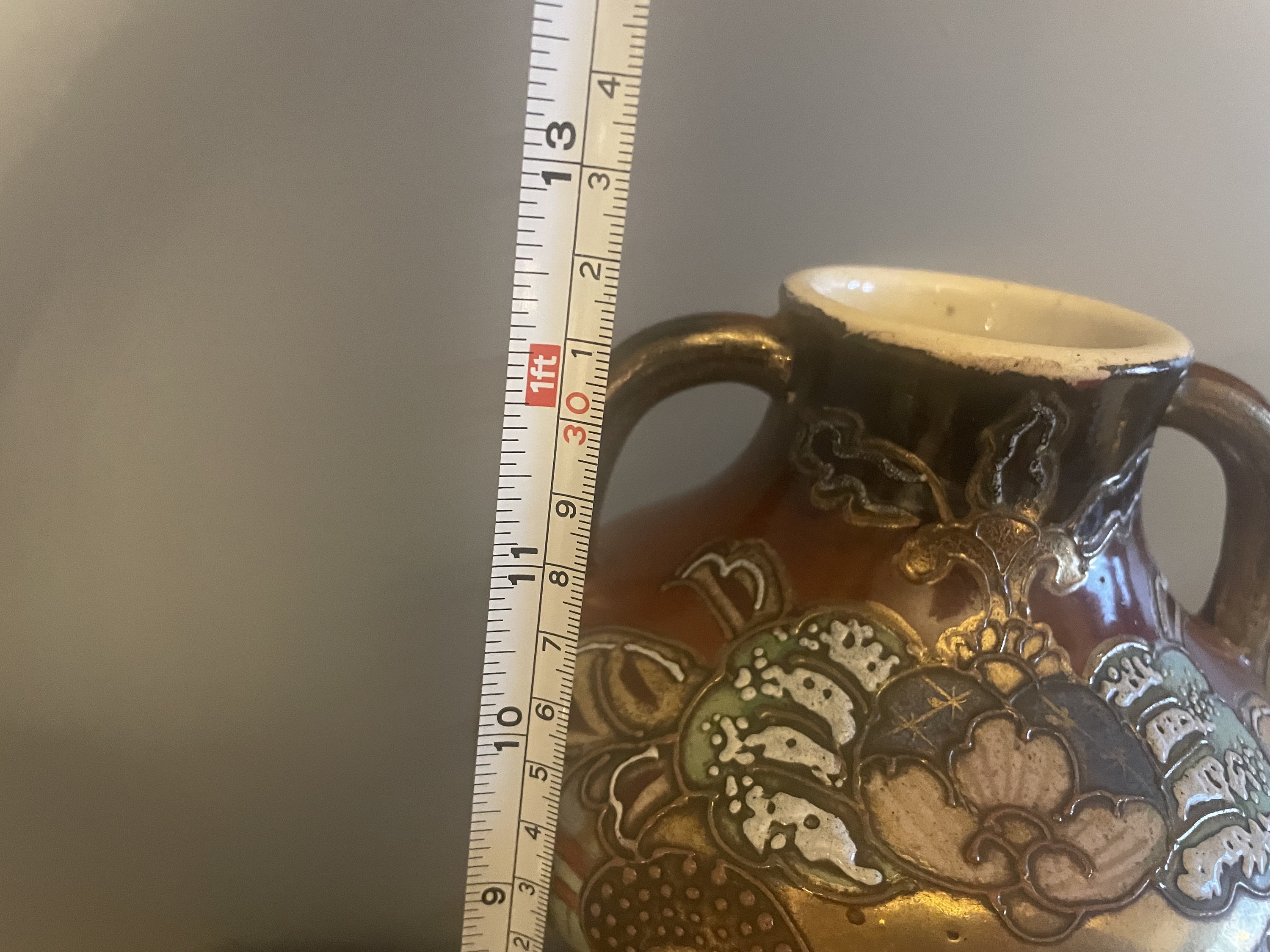 Beautiful Large Handled Satsuma Art Pottery Vase, Featuring Hand ...