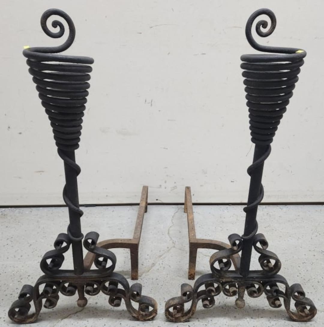 Pair of Large Arts & Crafts Gothic Cast Iron Spiral Scrollwork ...