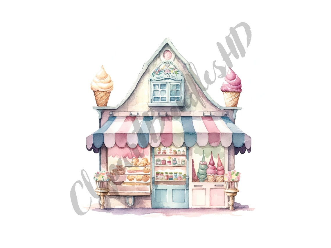 Cute Ice Cream Shop Clipart Watercolor Ice Cream Clipart - Etsy