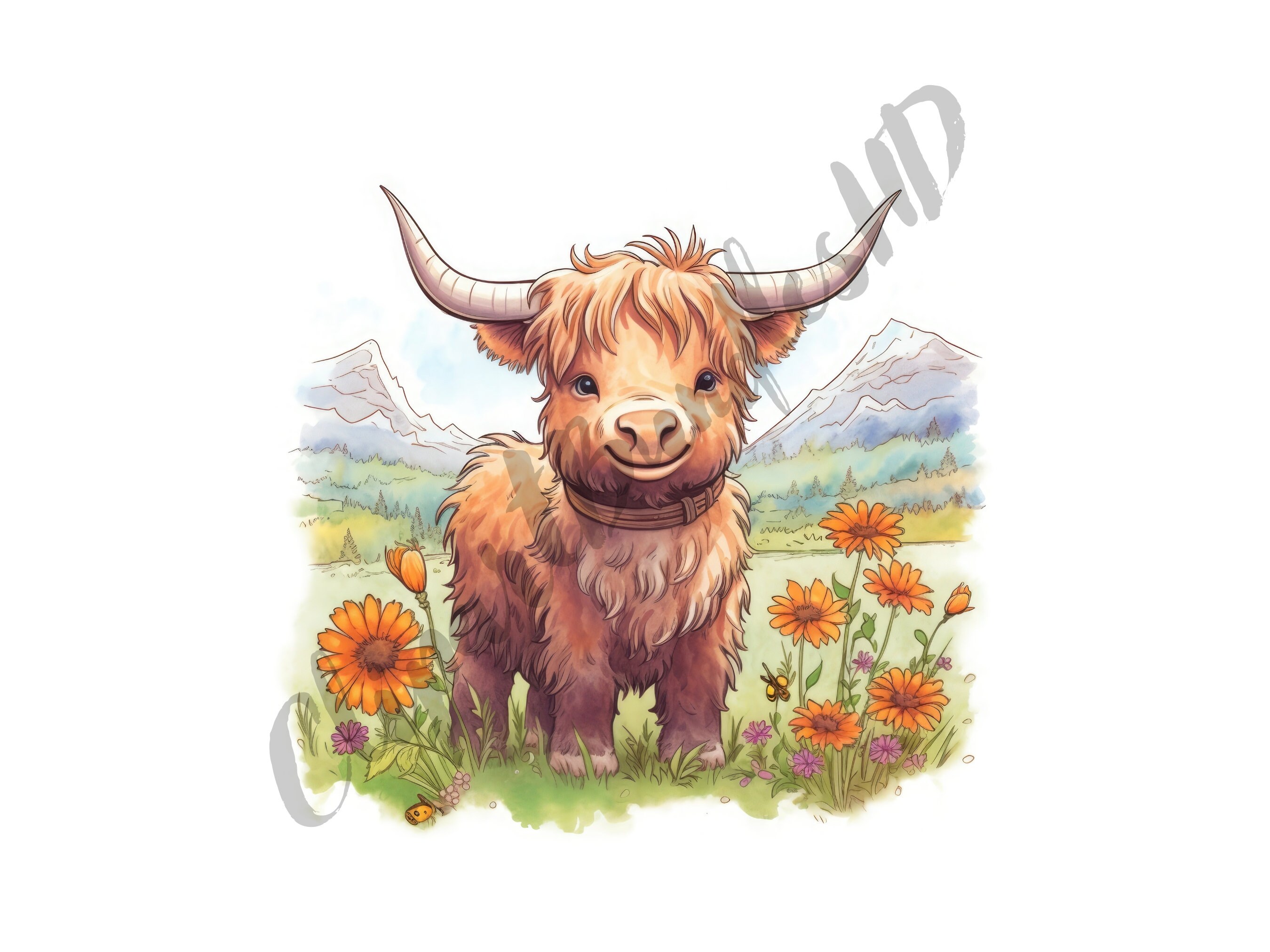 Realistic Highland Cow Baby Watercolor Clipart 15 JPG - Etsy