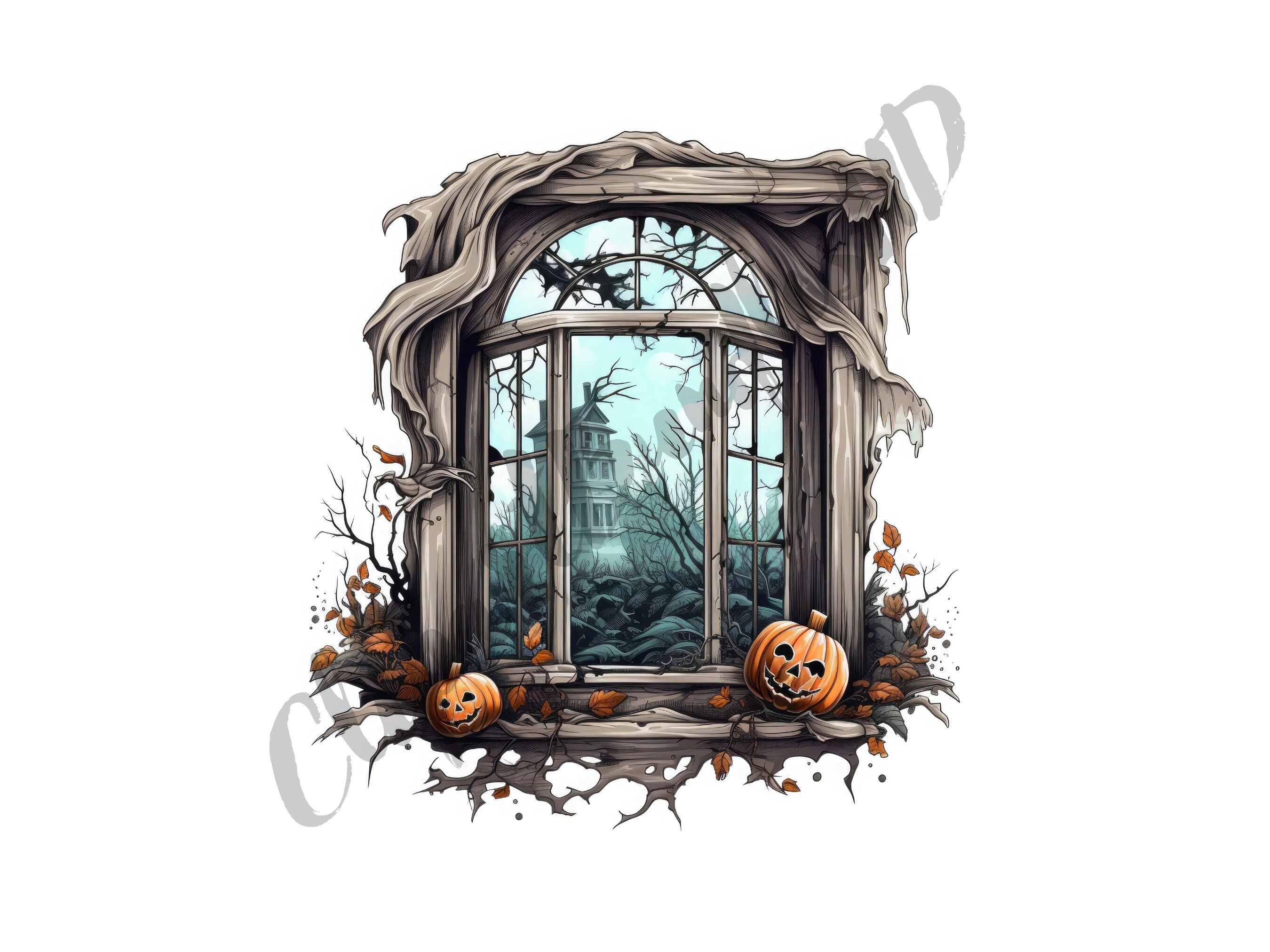 Spooky Window Clipart Set 15 JPG Illustrations Digital Download for ...