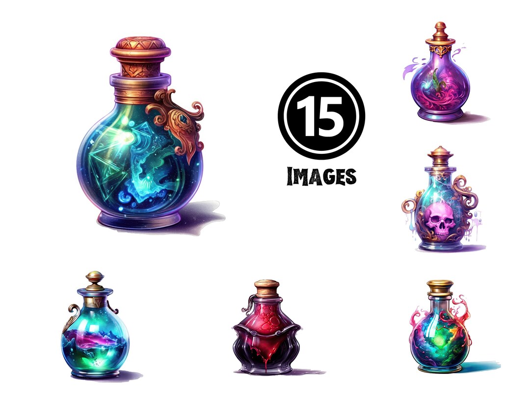 Magic Potion Vial Clipart Bundle Enchanted Elixirs Illustrations ...