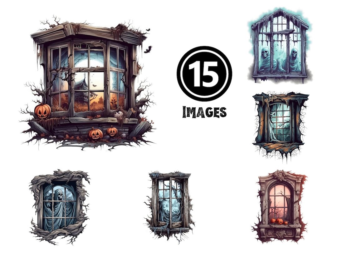 Spooky Window Clipart Set 15 JPG Illustrations Digital Download for ...
