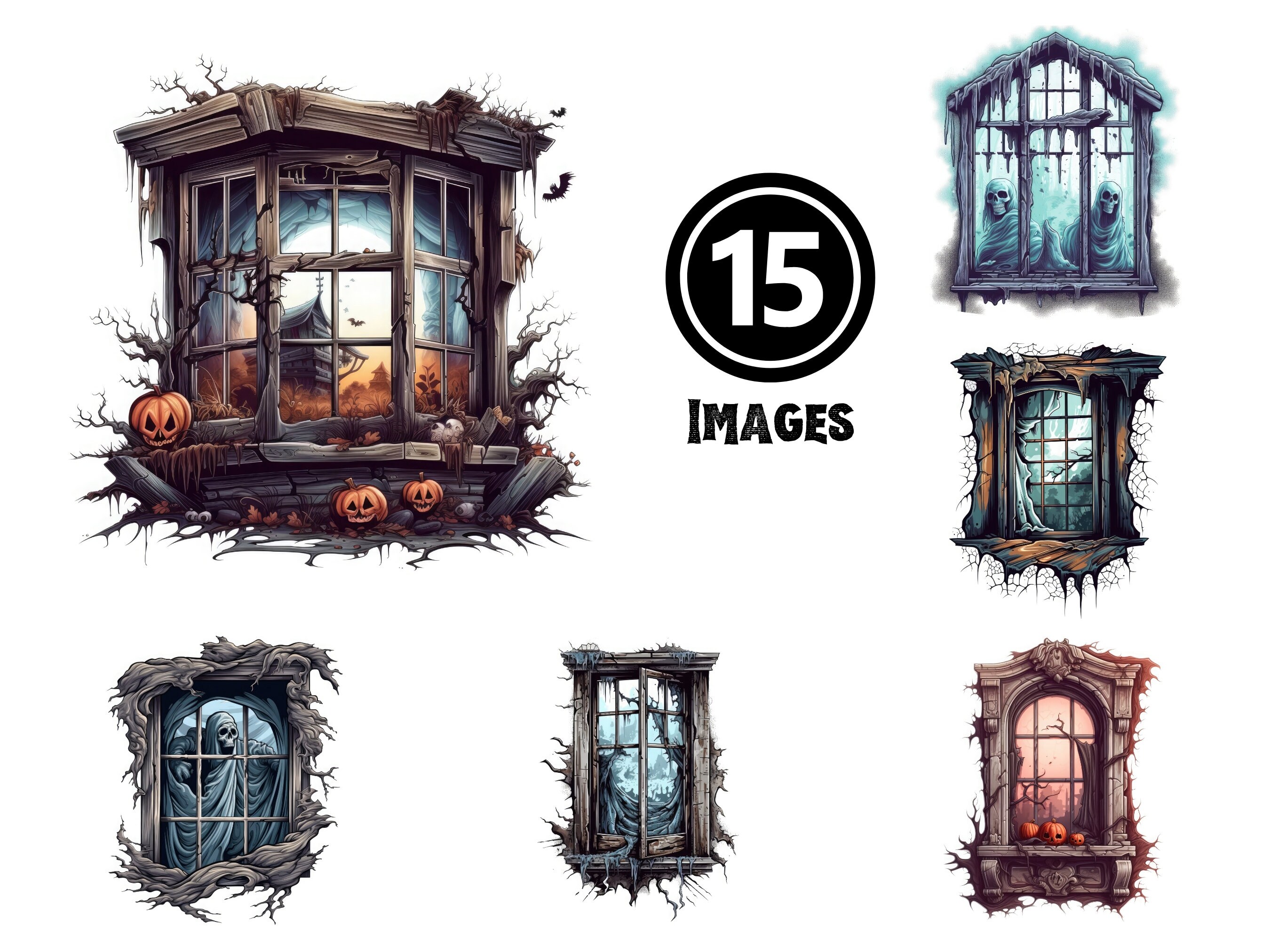 Spooky Window Clipart Set 15 JPG Illustrations Digital Download for ...