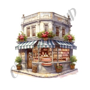 Bakery Shop Watercolor Clipart Bundle Cozy Cafe Scenes Artisan Pastries ...