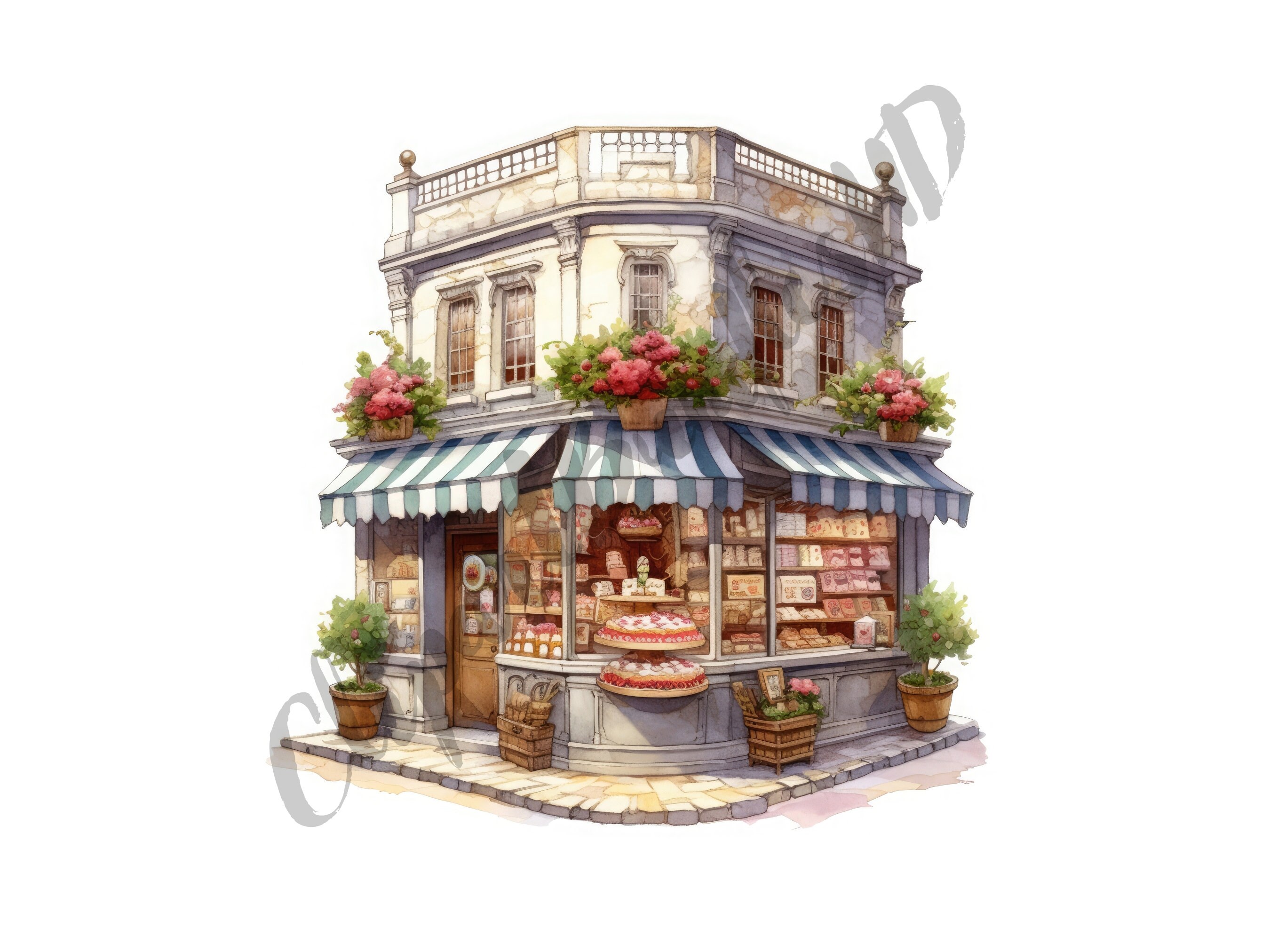 Bakery Shop Watercolor Clipart Bundle Cozy Cafe Scenes Artisan Pastries ...