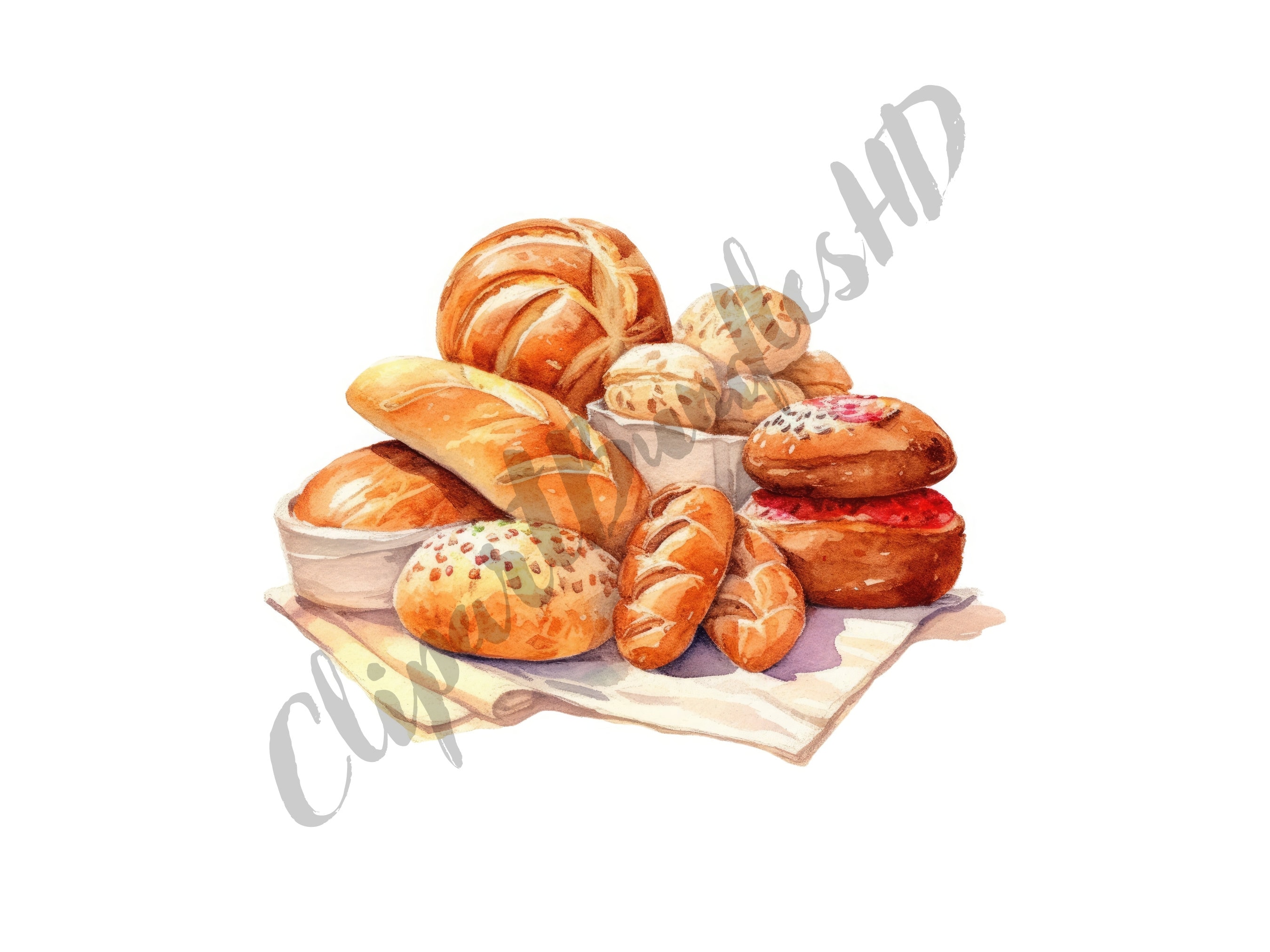 Watercolor Bread Clipart Bundle Artisan Bakery Illustrations Printable ...
